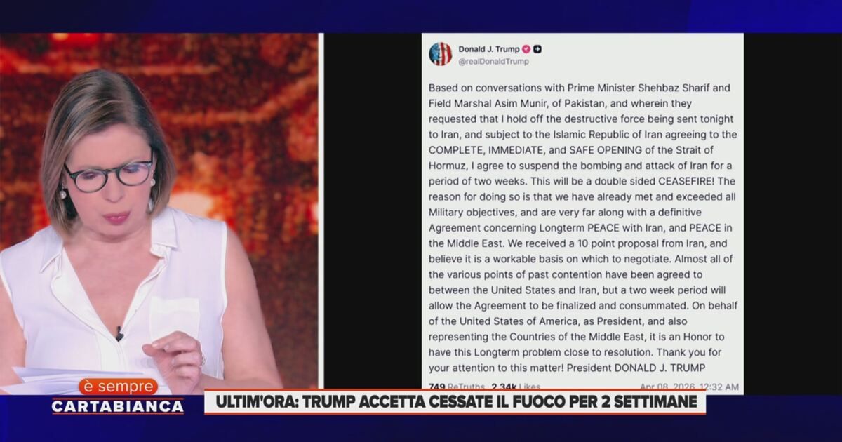 È sempre Cartabianca: Trump accetta cessate il fuoco per 2 settimane ...